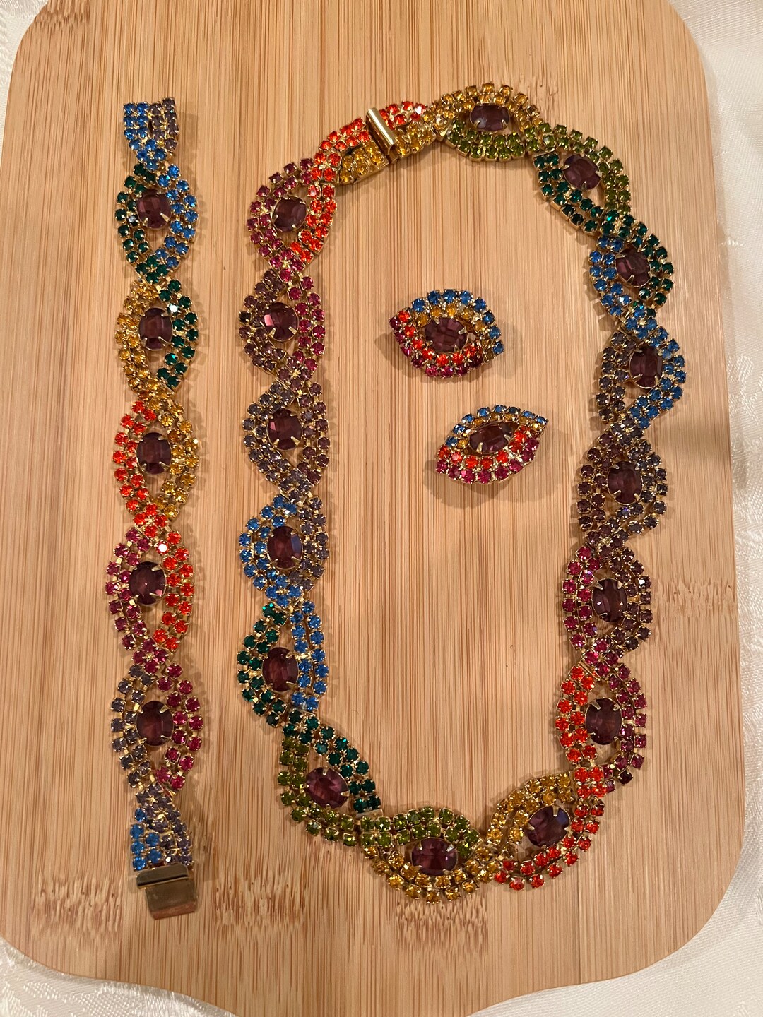 Rare Multi-color Rhinestone Necklace Set Peacock Vibrant - Etsy