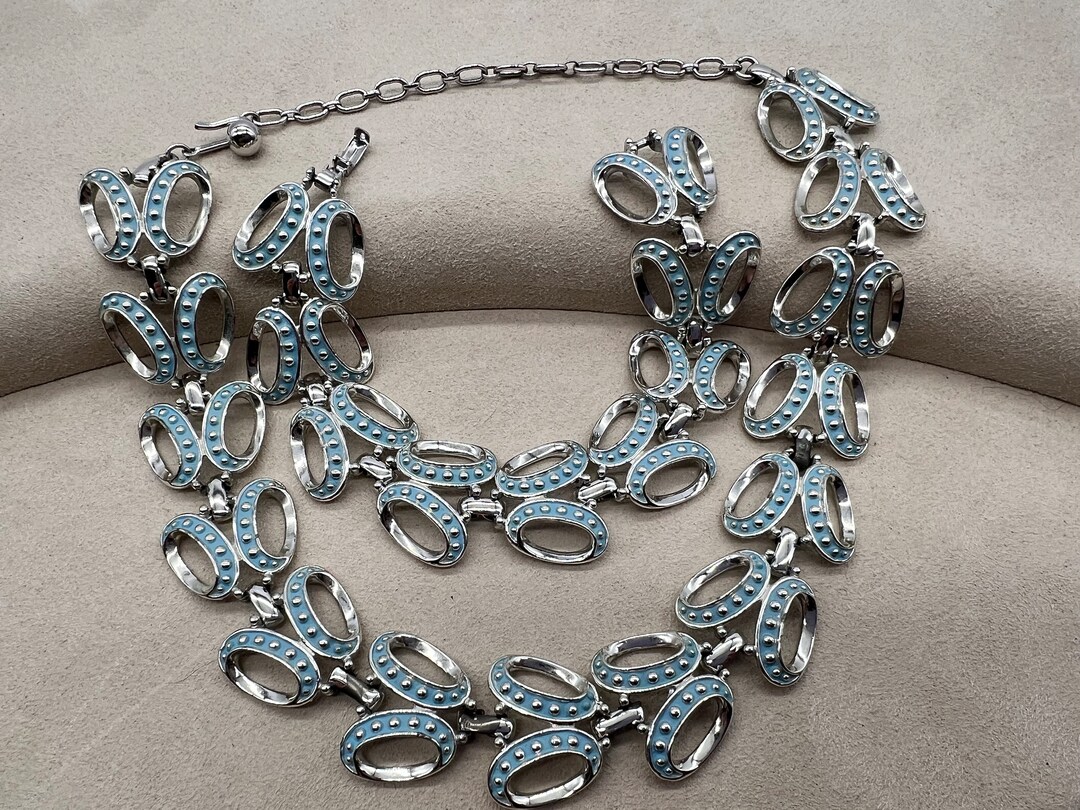 Vintage Marvella Silver-tone Metal Baby Blue Necklace Bracelet Set - Etsy