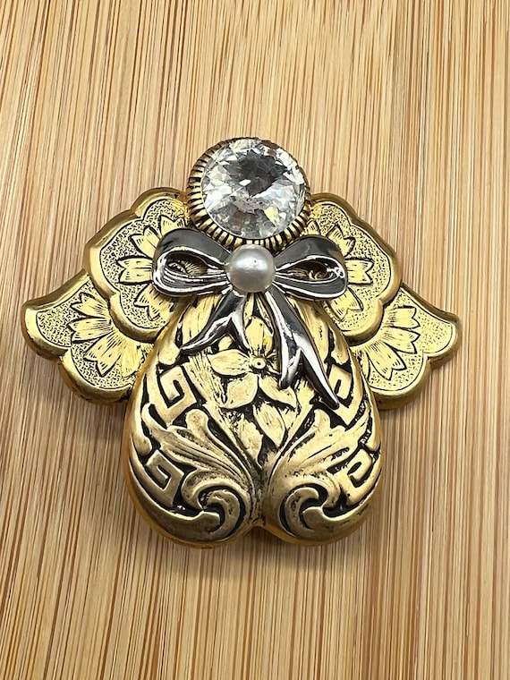 Big Signed Jane Davis Art Nouveau Style Angel Pin Bro… - Gem