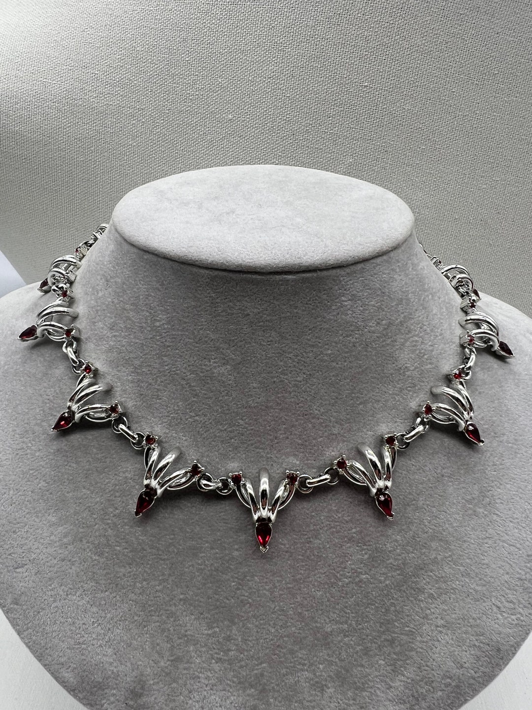 Vintage Signed Duane Ruby Rhinestone and Silver Necklace - Etsy