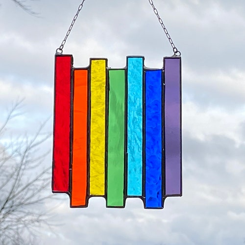 Rainbow Stripe Small Suncatcher - Etsy
