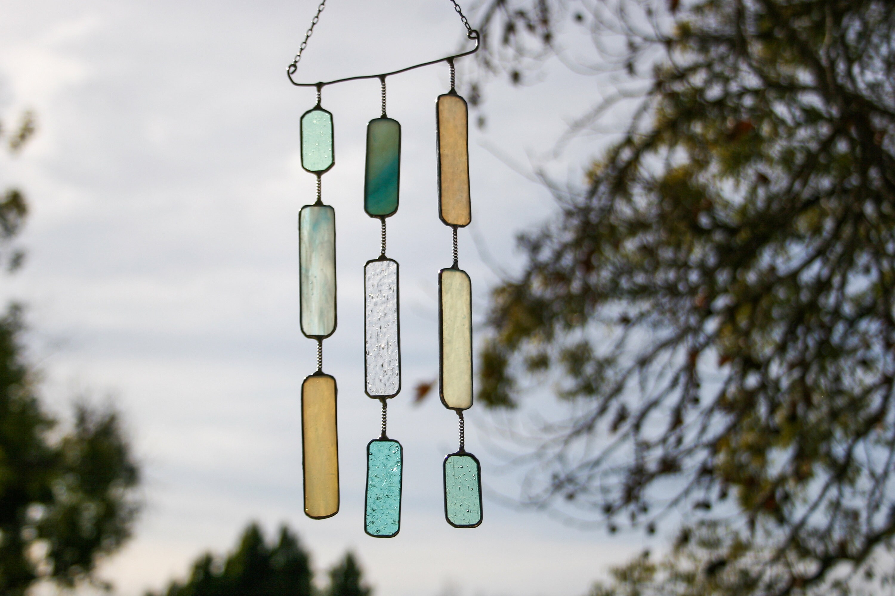 Pastel 3 String Glass Rectangle • Mobile • Suncatcher • Wall Hanging