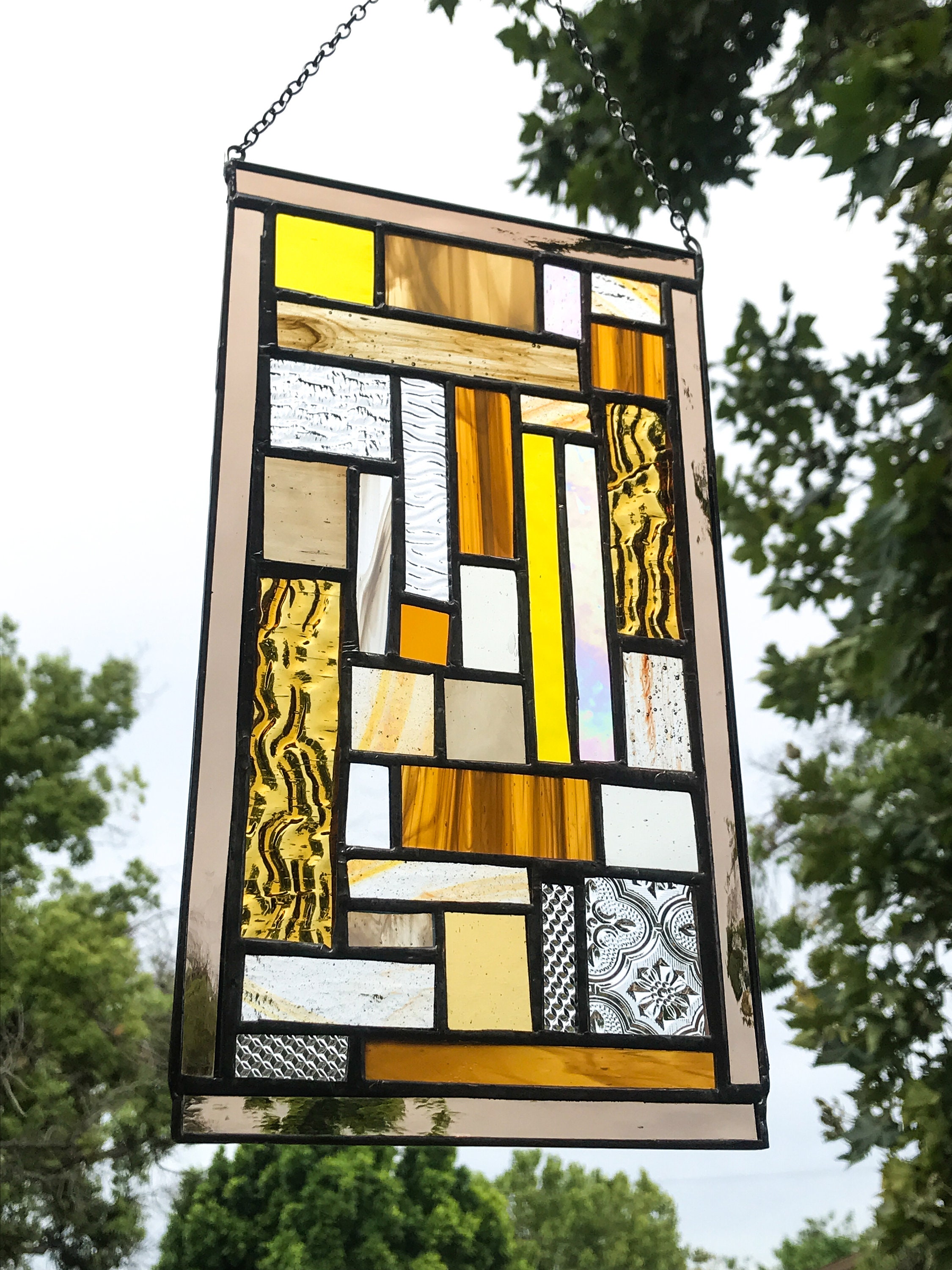 Yellow Geometric Patchwork * Stained Glass Panel