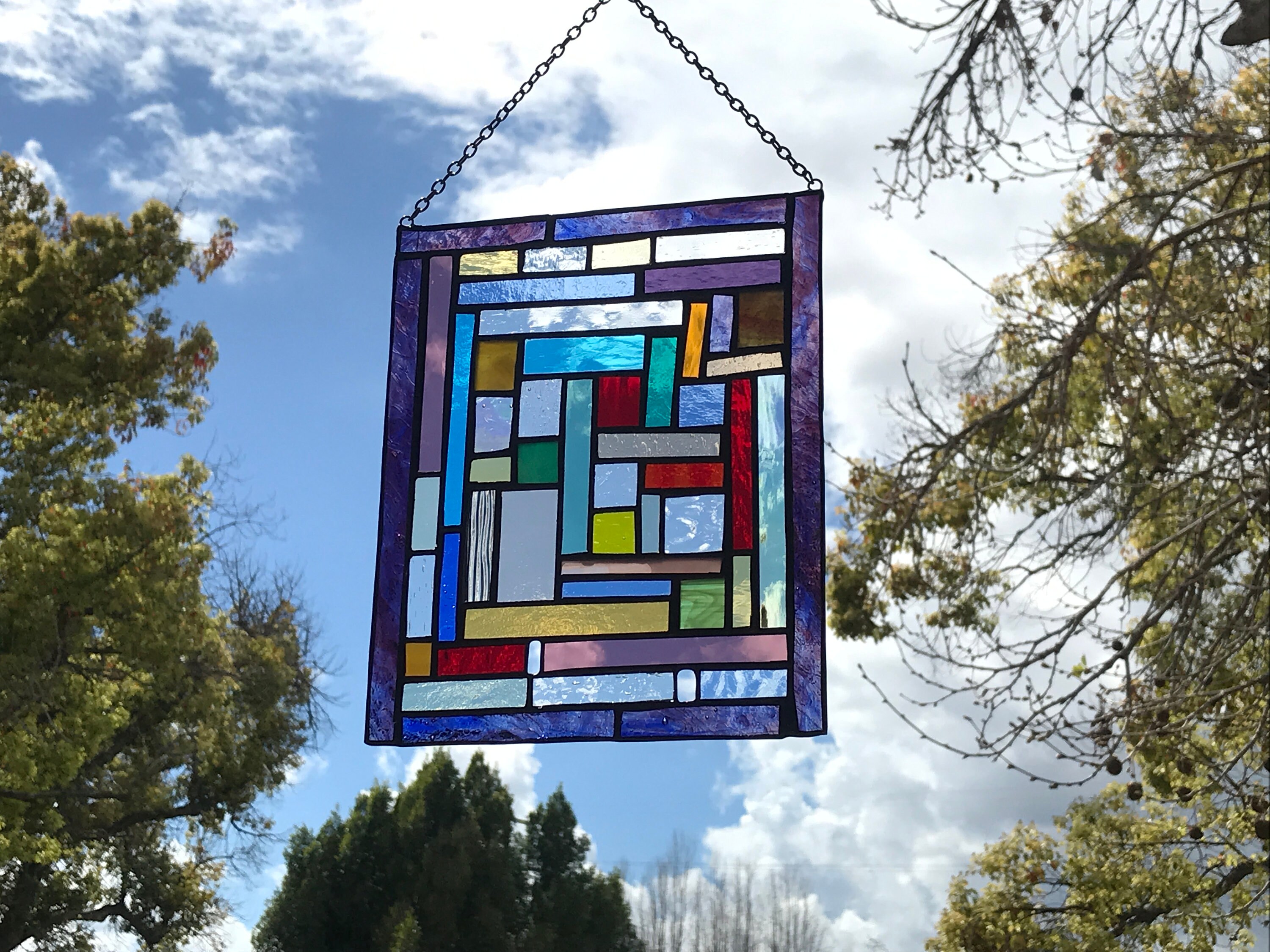 Purple Patchwork Stained Glass Panel