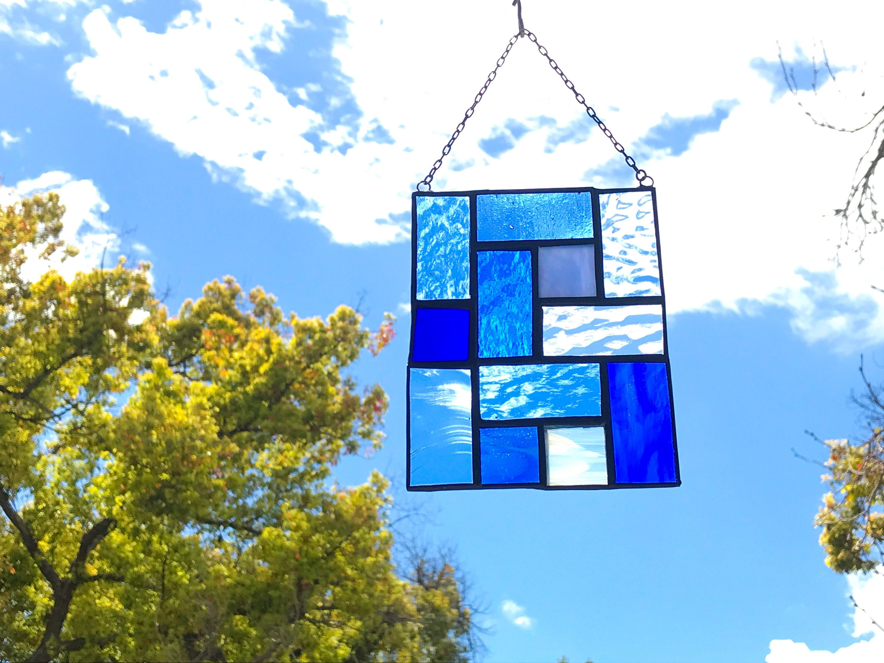 Geometric Squares Stained Glass • Suncatcher • Panel