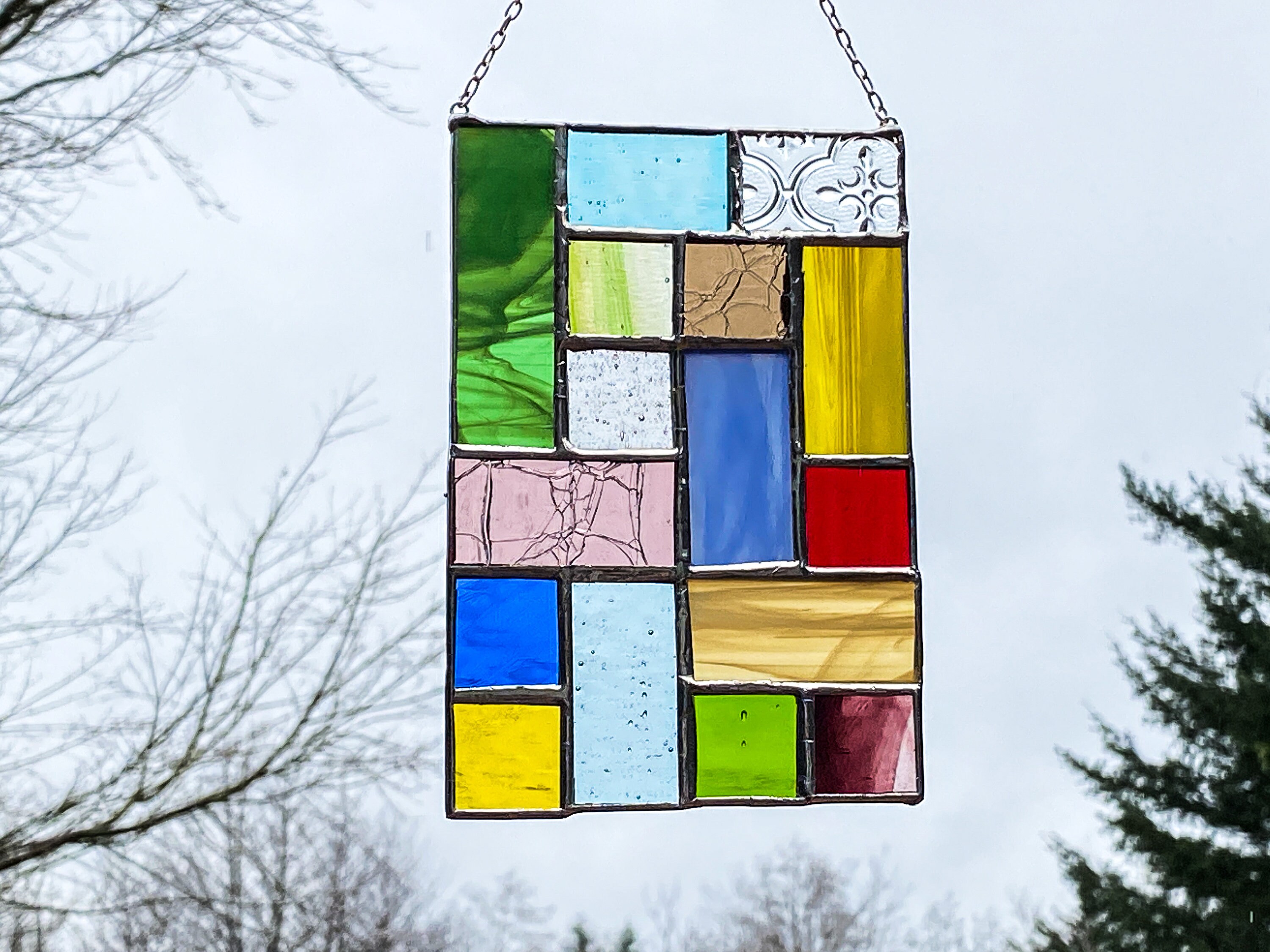 Rainbow Geometric Squares • Suncatcher • Panel