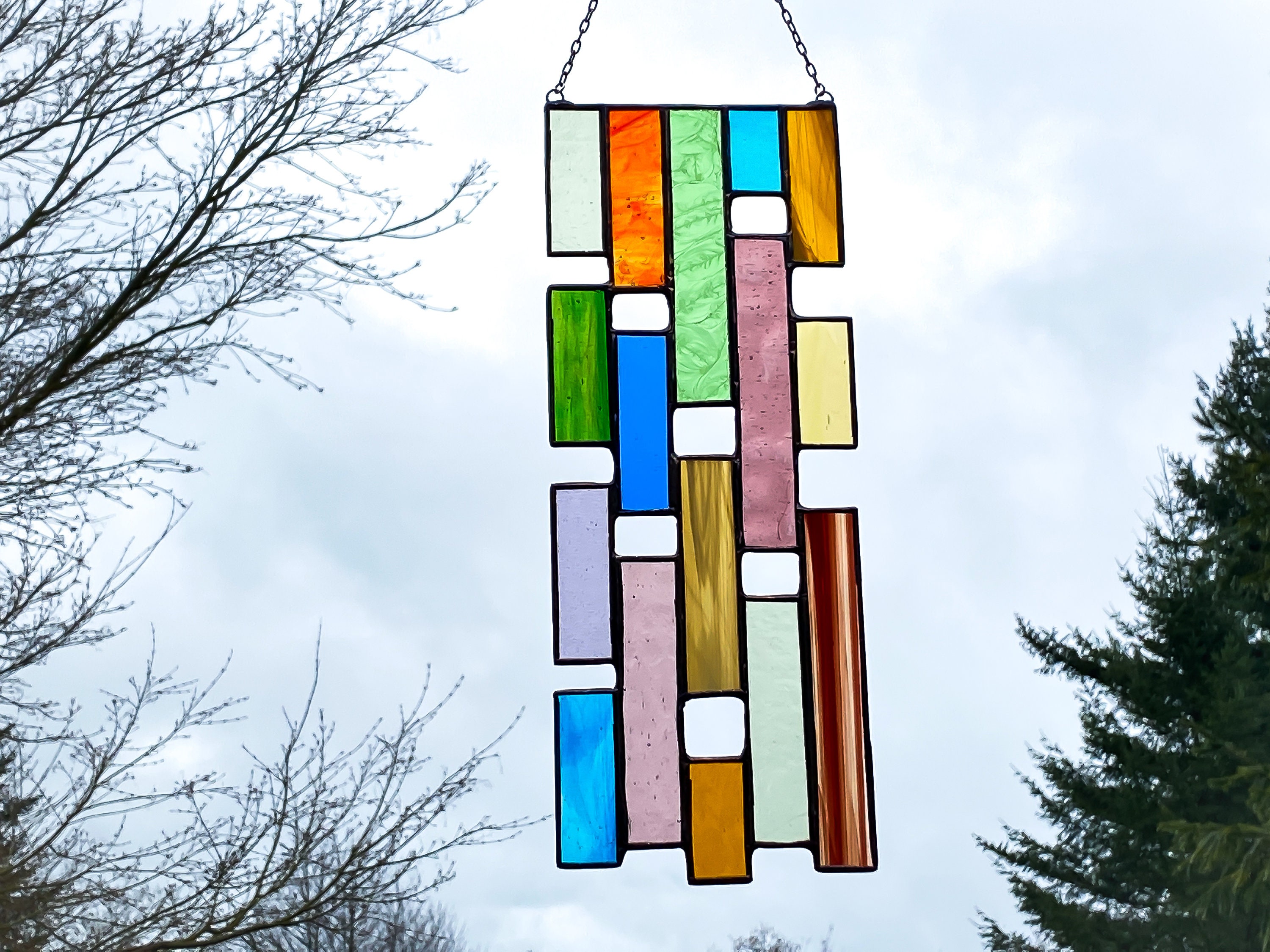 Multicolored Vertical Stained Glass Panel • Suncatcher