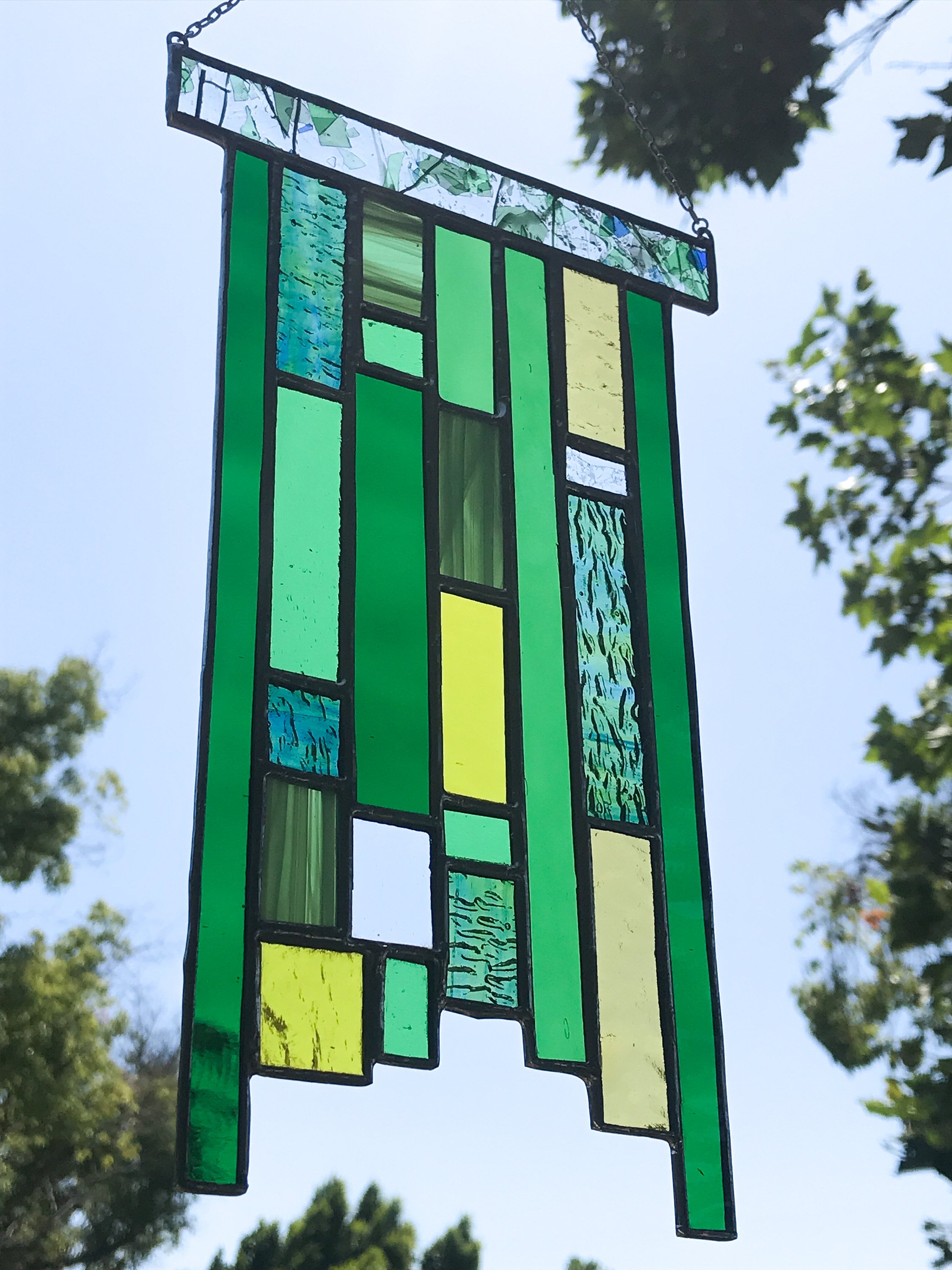 Green Stacked Stripe Stained Glass Panel