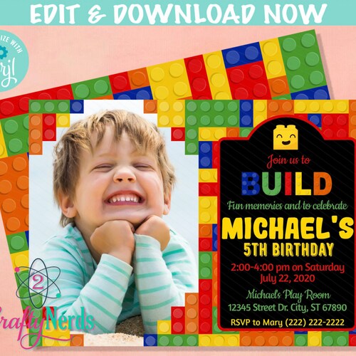 Colorful Building Blocks Birthday Invitation Digital | Etsy