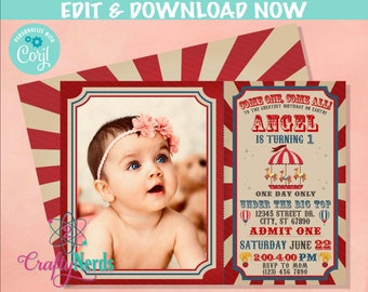 INSTANT DOWNLOAD EDITABLE Vintage Circus Carnival Birthday - Etsy