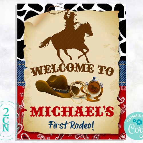 EDITABLE First Rodeo Birthday Welcome Sign Cowboy 1st - Etsy