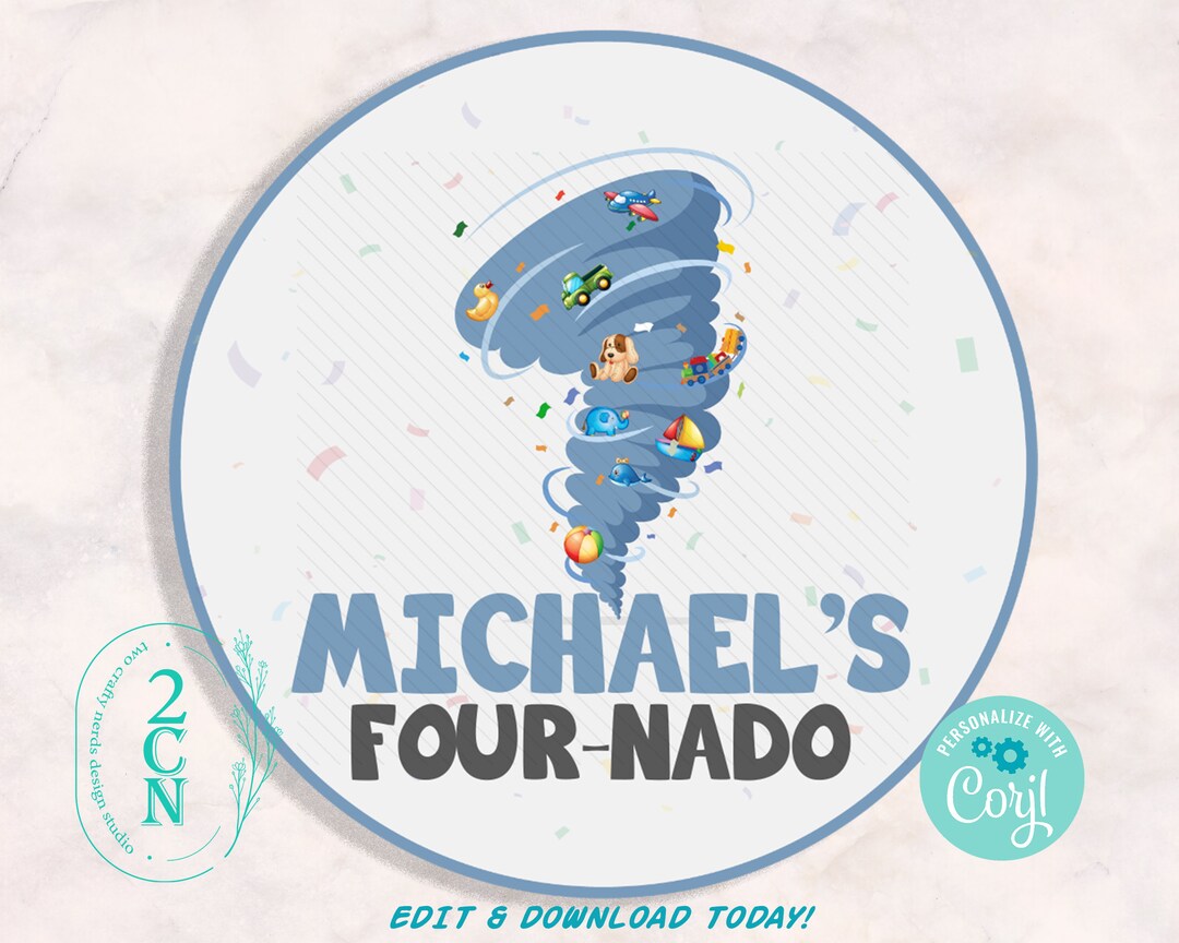 Tornado Birthday Thank You Round Label, Tornado Blue, Tornado Label ...