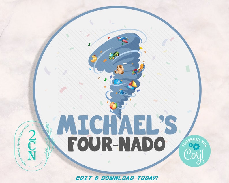 Tornado Birthday Thank You Round Label, Tornado Blue, Tornado Label ...