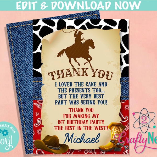 Cowboy Thank You - Etsy
