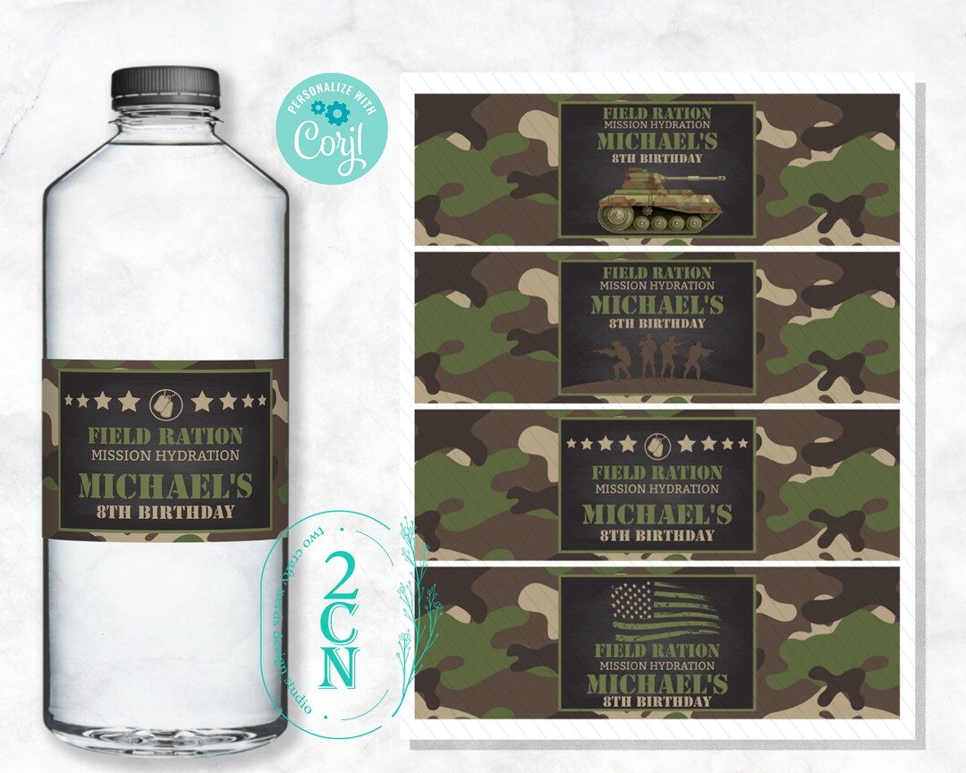 Army Water Bottle Label, Army Beverage Label, Army Camo Party Decor ...