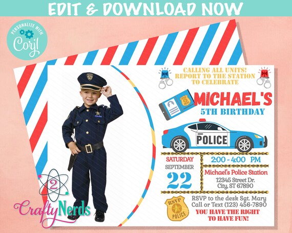 Police Birthday Invitation With Photo Police Party Cop - Etsy