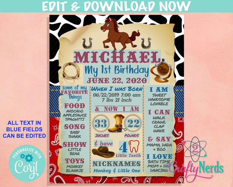 Cowboy Rodeo Birthday Sign, Rodeo Birthday Board, Milestone Sign ...