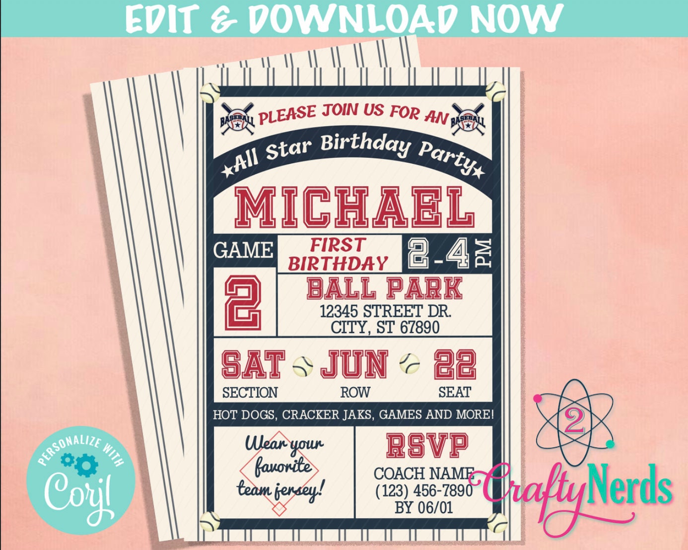 Vintage Baseball Birthday Invitation, Retro Sport Invitation, All Star ...