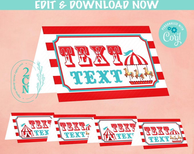 Circus Carnival Birthday Folded Card, Circus Table Card Circus Label ...