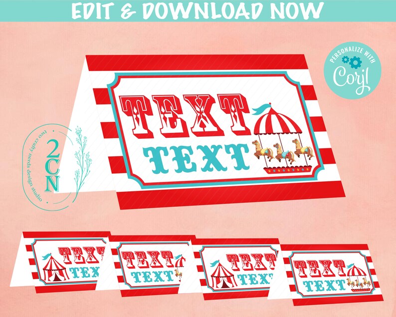 Circus Carnival Birthday Folded Card Circus Table Card Circus - Etsy