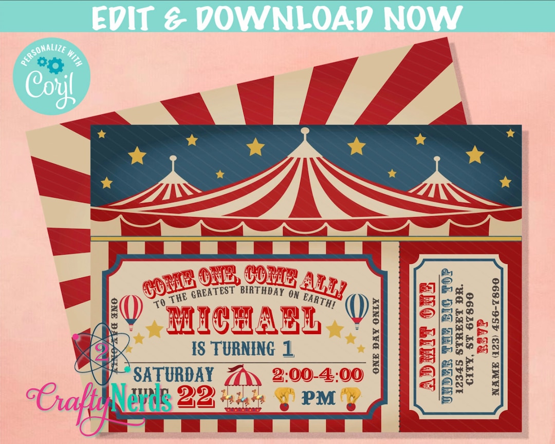 Invitación de cumpleaños de Carnival Circus con carpa superior, Circus ...