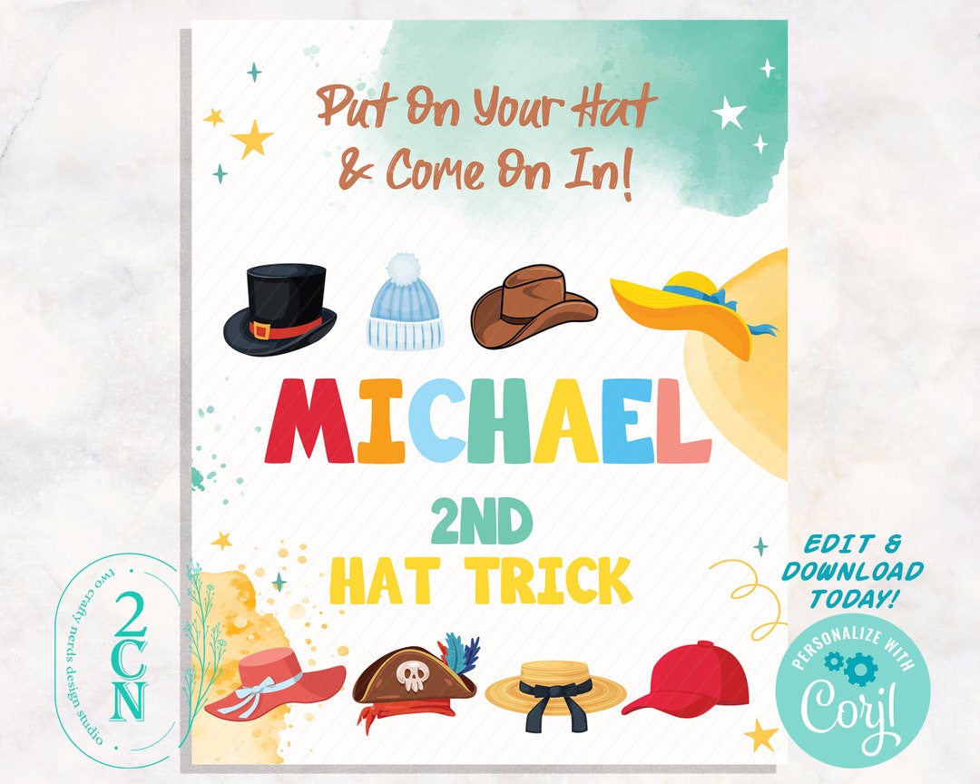 Editable Hats Birthday Welcome Sign – Hat Theme Party Sign – Instant ...