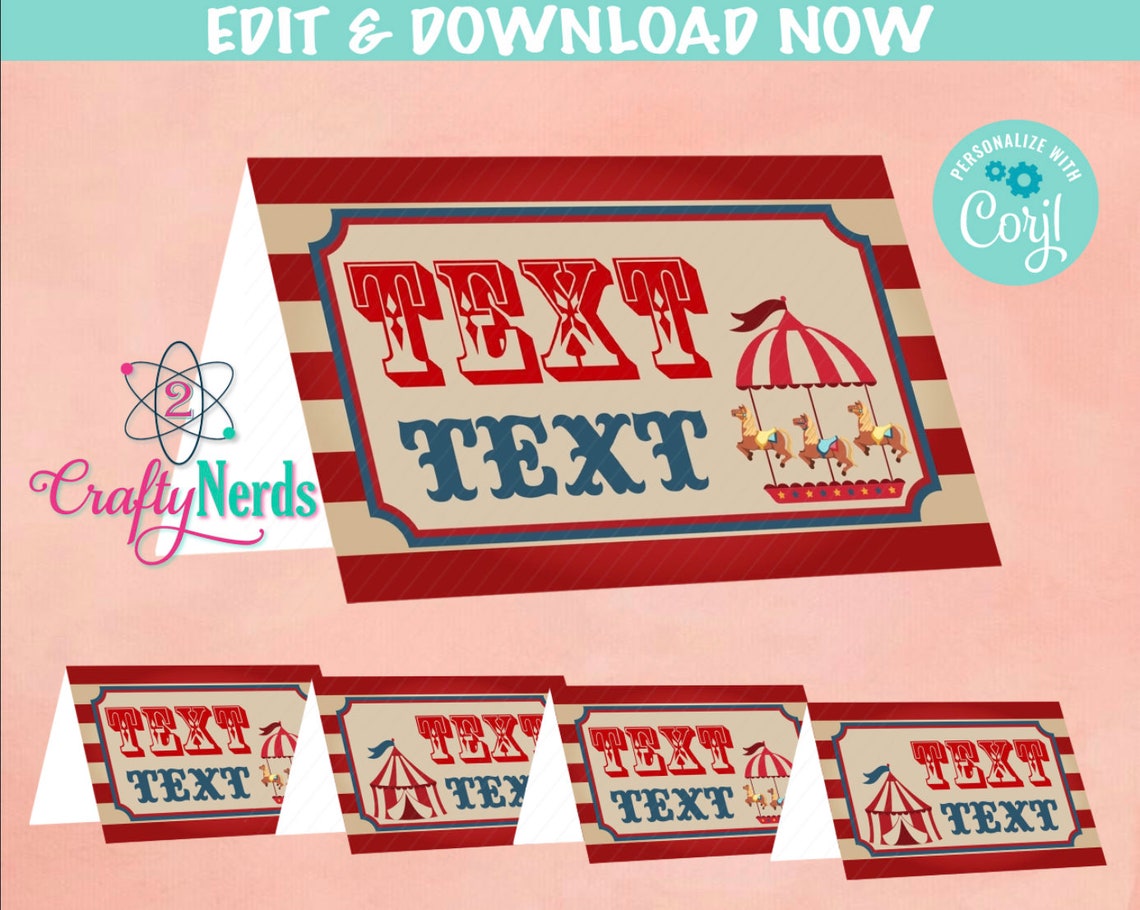 Circus Birthday Folded Cards, Carnival Birthday Card, Circus Label ...