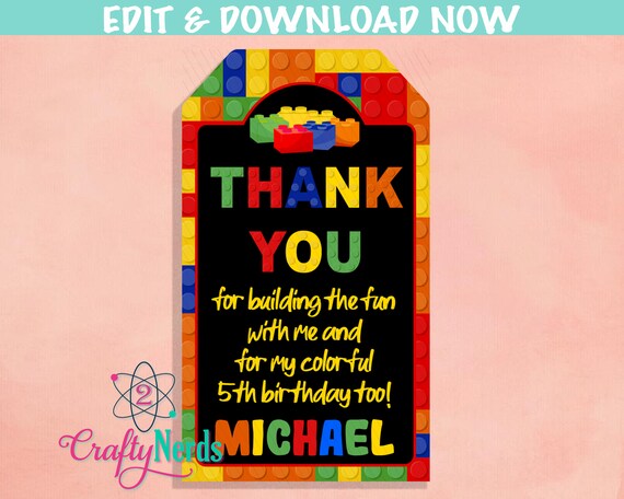 Building Blocks Birthday Thank You Tag Blocks Birthday Tag - Etsy