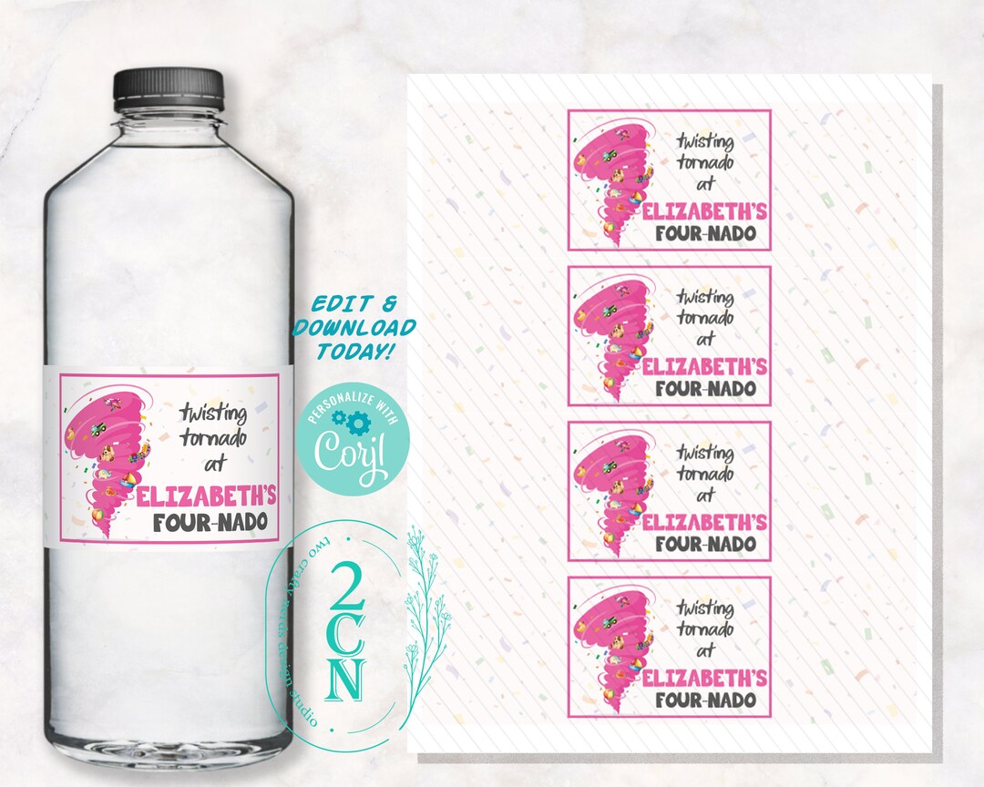 Tornado Water Bottle Label, Tornado Beverage Label, Tornado Party Decor ...