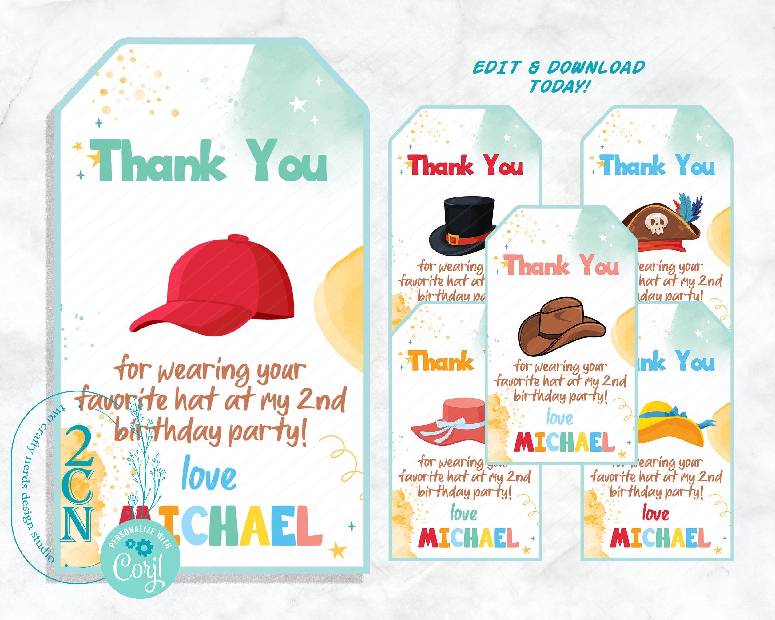 Hats Birthday Thank You Tags – Editable Favor Tags – 6 Designs – Corjl ...
