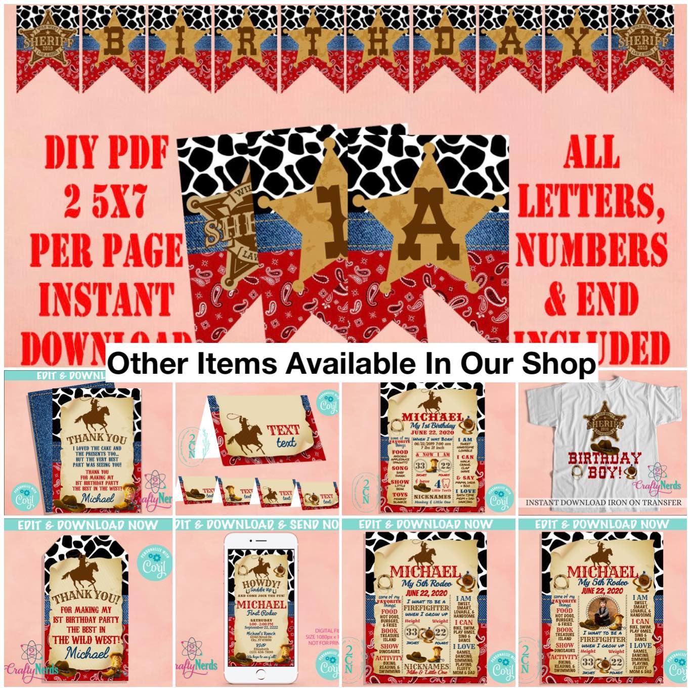 Cowboy Wild West Banner All Letter Number and Ends, INSTANT DOWNLOAD ...