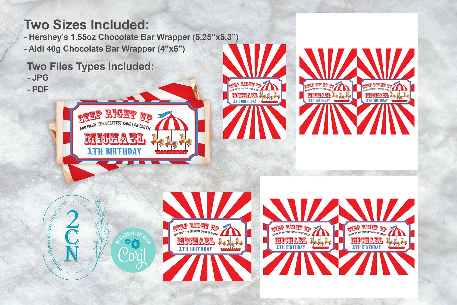 Circus Chocolate Bar Wrapper Carnival Candy Wrapper 2 Size Hershey Aldi ...