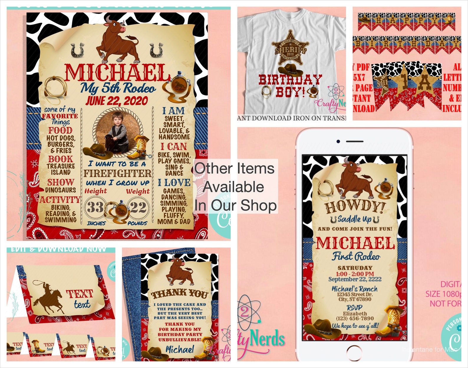 Cowboy Bull Rodeo Birthday Thank You Tag Birthday Tag Rodeo - Etsy