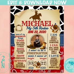 Rodeo Cowboy Birthday Sign With Photo Cowboy Birthday Board - Etsy