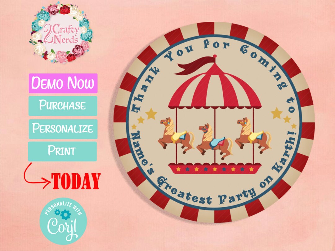 Carousel Carnival Circus Birthday Label, Carnival Birthday, Circus Tag ...
