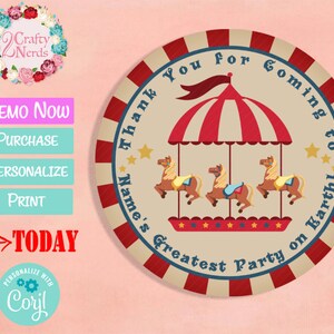 Carousel Carnival Circus Birthday Label, Carnival Birthday, Circus Tag ...