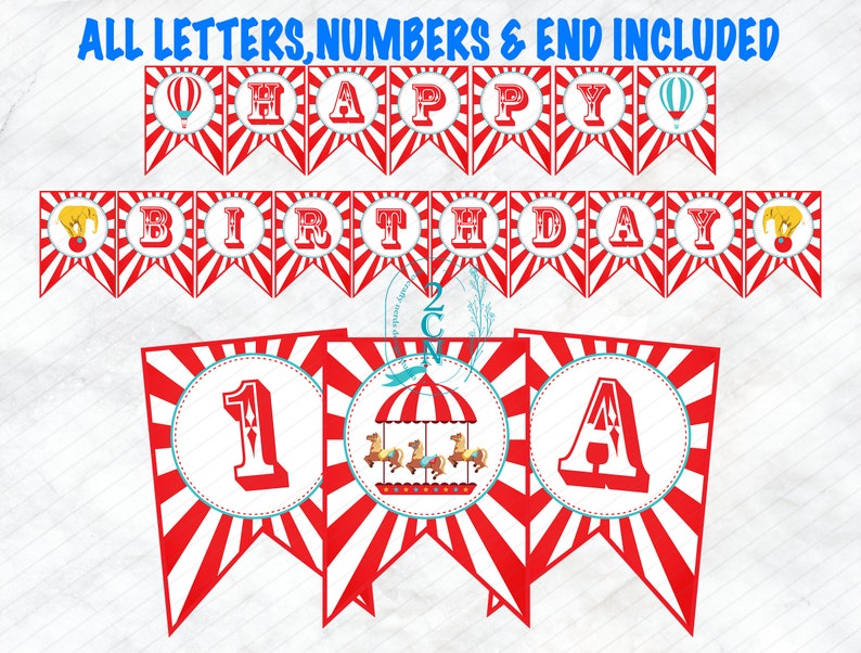 Carnival Circus Banner All Letters Numbers and Ends, INSTANT DOWNLOAD ...