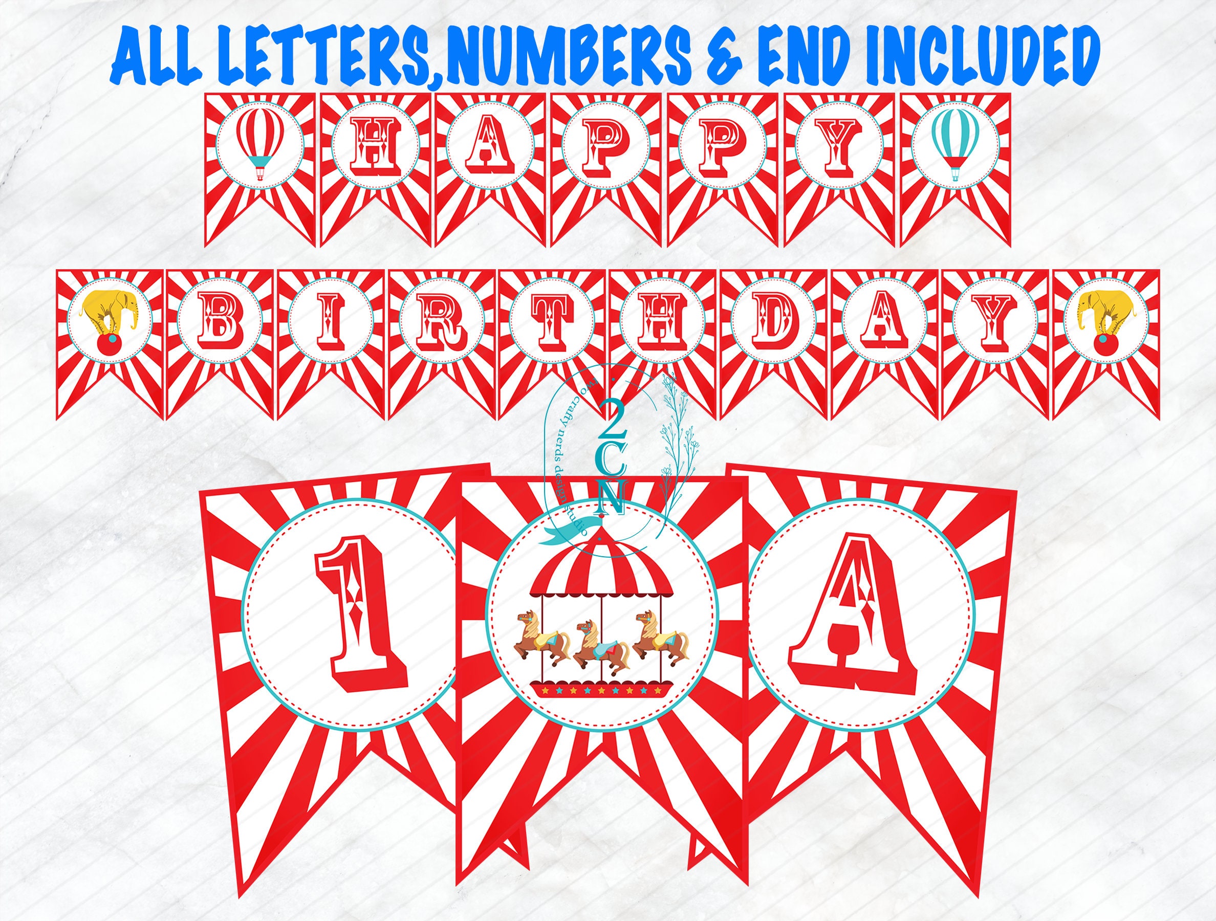 Carnival Circus Banner All Letters Numbers and Ends, INSTANT DOWNLOAD ...