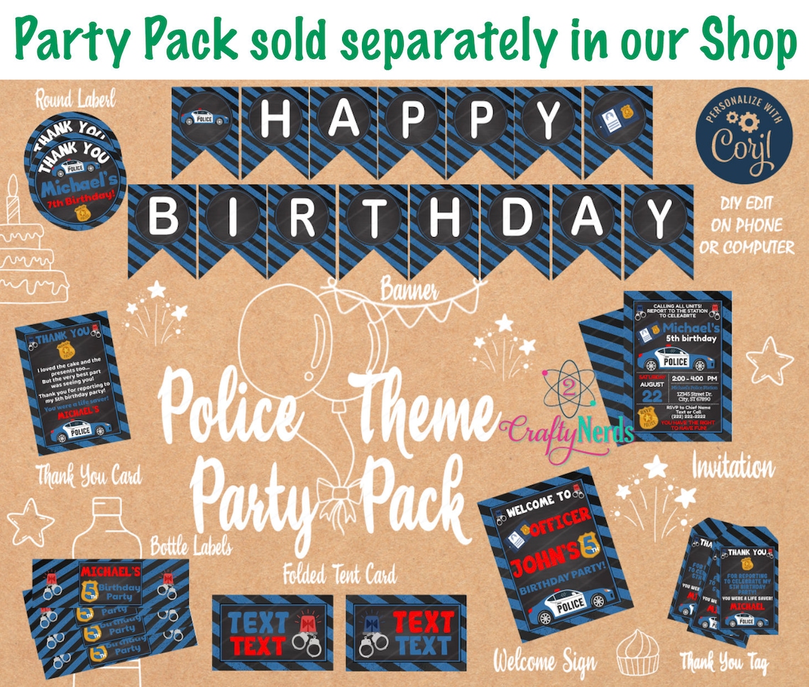 Police Cop Banner All Letters Numbers and Ends, INSTANT DOWNLOAD ...