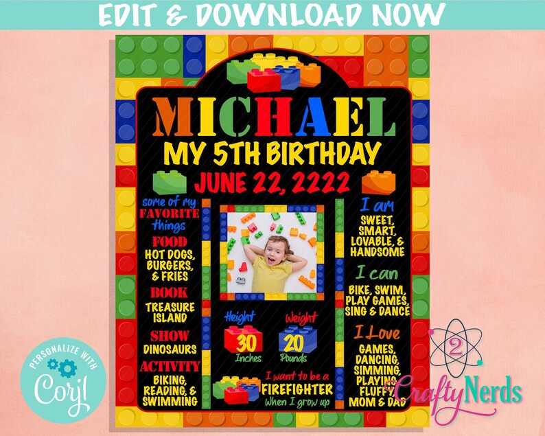 Building Blocks Birthday Sign With Photo, Birthday Board Milestone Sign ...