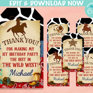 Cowboy Rodeo Birthday Thank You Tag 6 Designs, Rodeo, Tag Cowboy Label ...