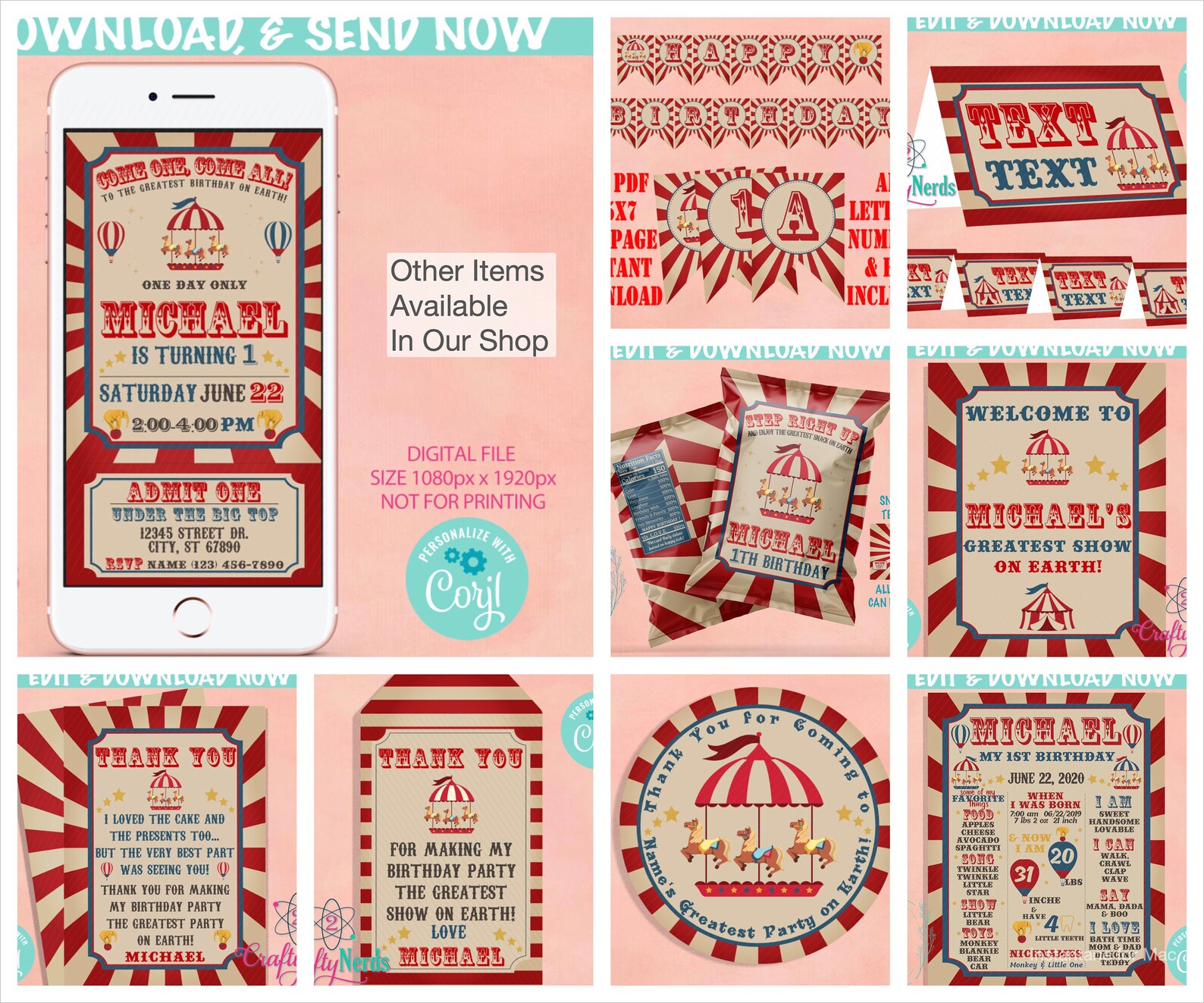 Circus Birthday Thank You Tag, Carnival Birthday Tag Circus Favor Label ...