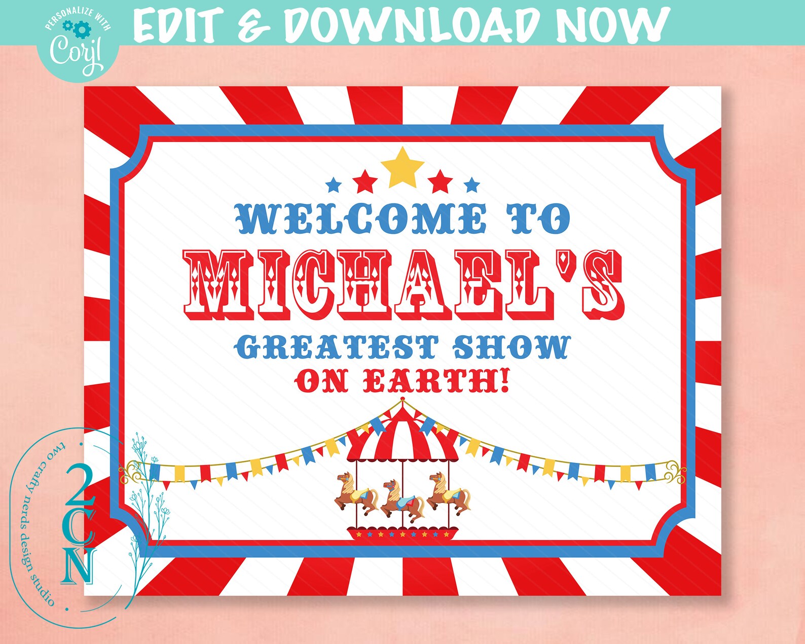 Carnival Circus Birthday Sign, Circus Birthday Welcome Sign Red Blue ...