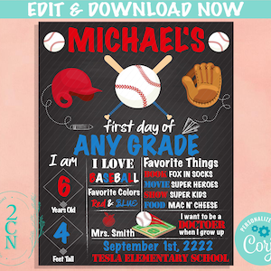 Baseball School Sign, First Day of School Sign, Sport School Sign ...