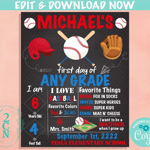 First Day of School Editable Sign Edit Yourself School - Etsy