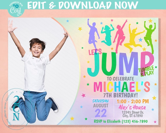 Jump Birthday Invitation With Photo Bounce Party Bounce | Etsy