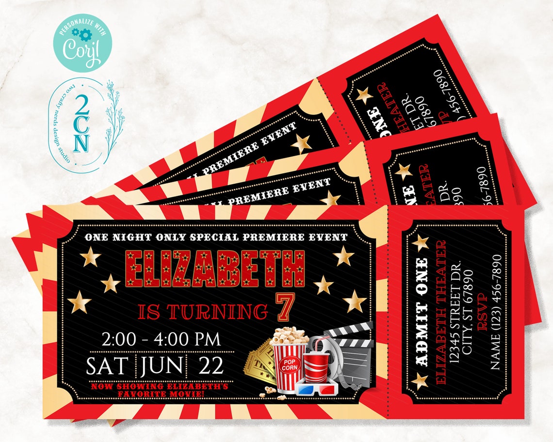 Movie Night Ticket Birthday Invitation Movie Party Movie - Etsy