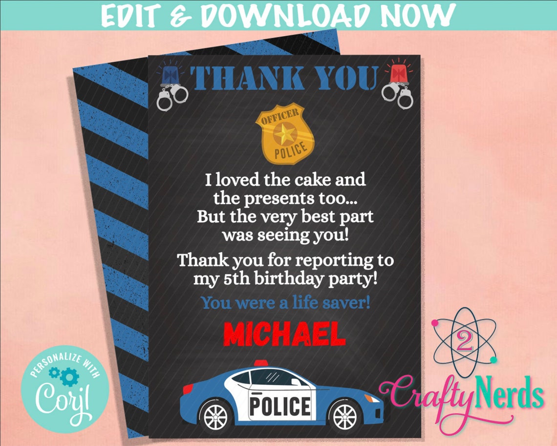 Police Birthday Invitation Police Party Cop Theme Police | Etsy