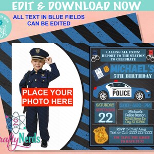 Police Birthday Invitation With Photo, Police Party, Cop Invitation ...