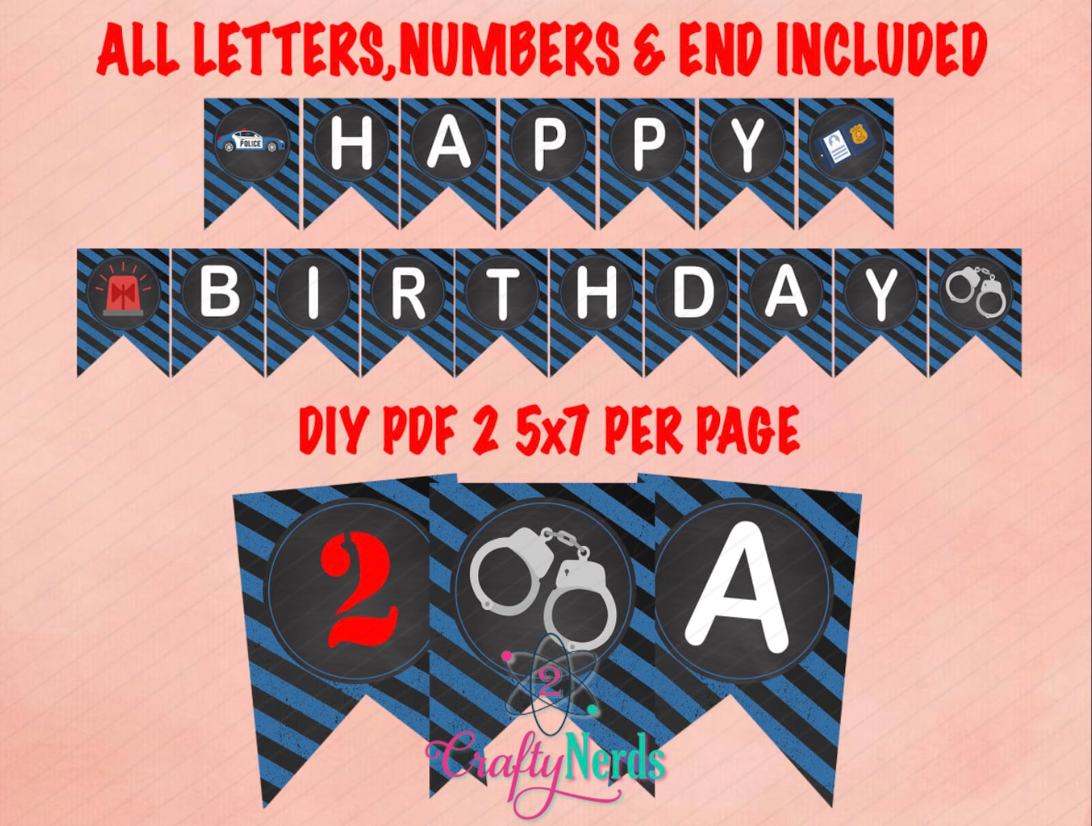 Police Cop Banner All Letters Numbers and Ends, INSTANT DOWNLOAD ...